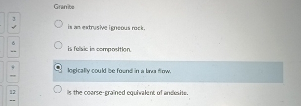 Solved Granite3is an extrusive igneous rock.6is felsic in | Chegg.com