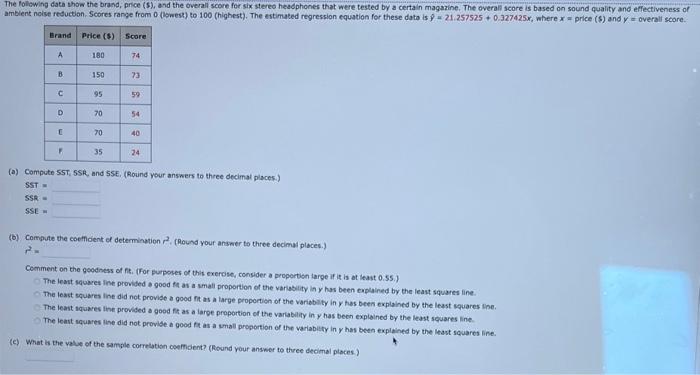 Solved The ronw ing cata dhow the brand, price (5), and the | Chegg.com