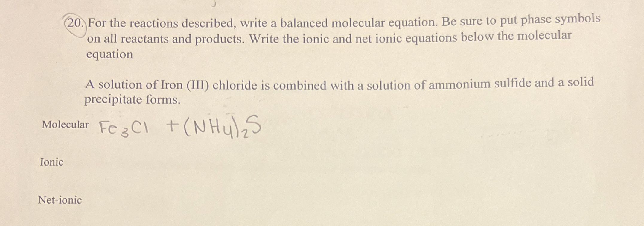 Solved (20.) ﻿For the reactions described, write a balanced | Chegg.com