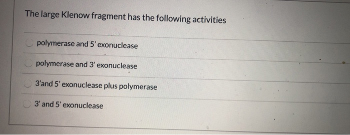 Solved The large Klenow fragment has the following | Chegg.com