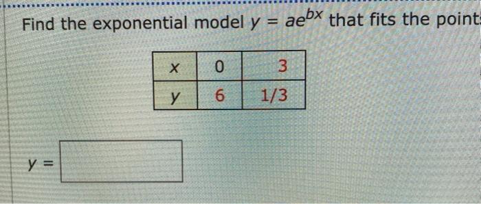 Solved Find the exponential model y = ae^(bx) that fits the | Chegg.com
