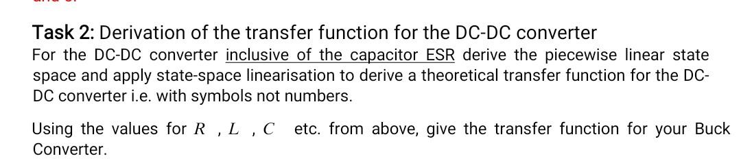 Solved Task 2: Derivation of the transfer function for the | Chegg.com