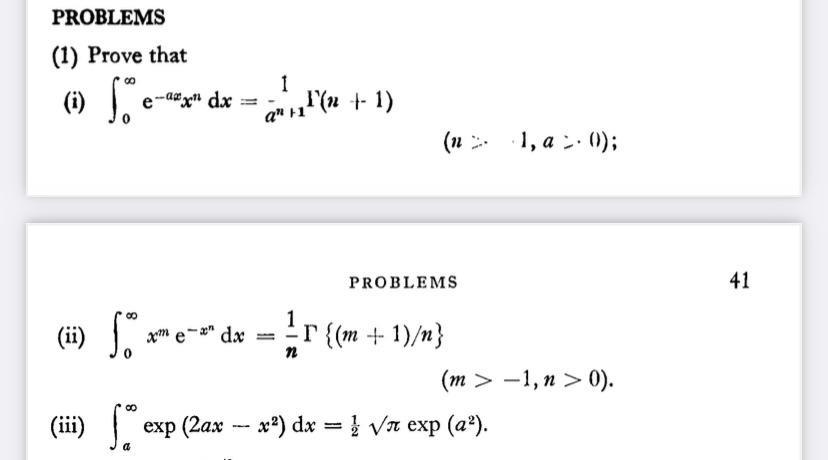 Solved ∫0∞e−axxn dx=an+11I(n+1) PROBLEMS ∫0∞xme−xn | Chegg.com Solved ∫0∞e−axxn dx=an+11I(n+1) PROBLEMS ∫0∞xme−xn | Chegg.com