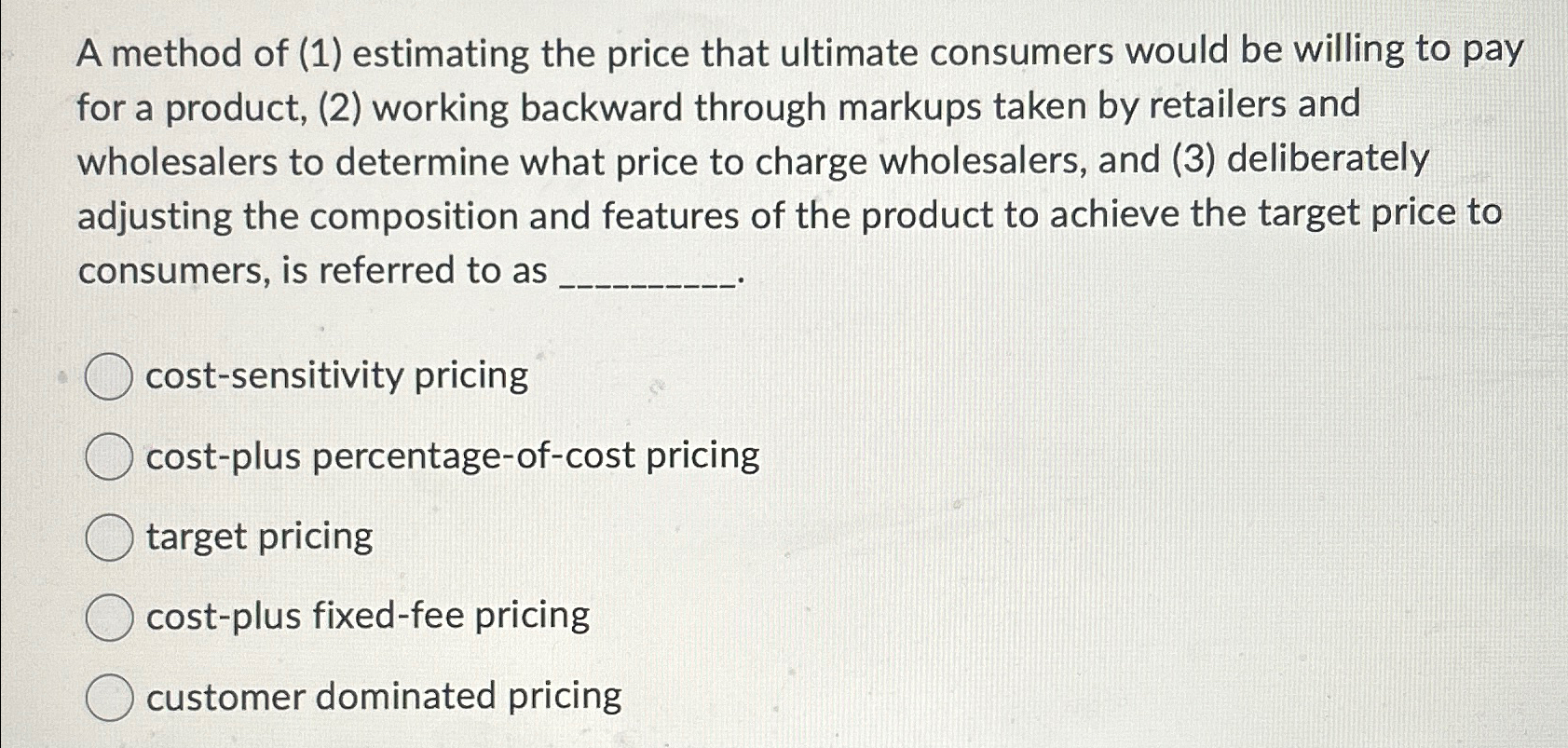 Solved A method of (1) estimating the price that ultimate | Chegg.com