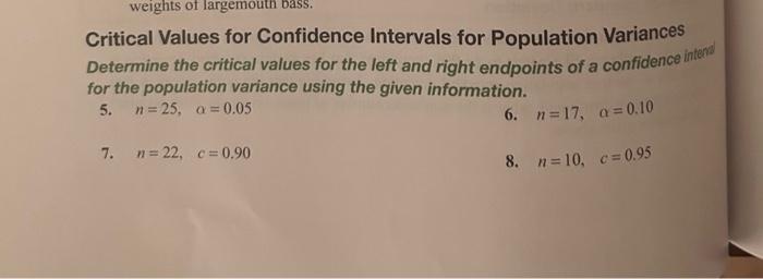 Solved Critical Values for Confidence Intervals for | Chegg.com