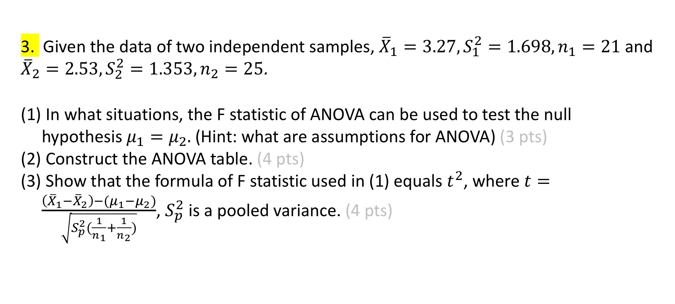 Solved Given the data of two independent samples, | Chegg.com