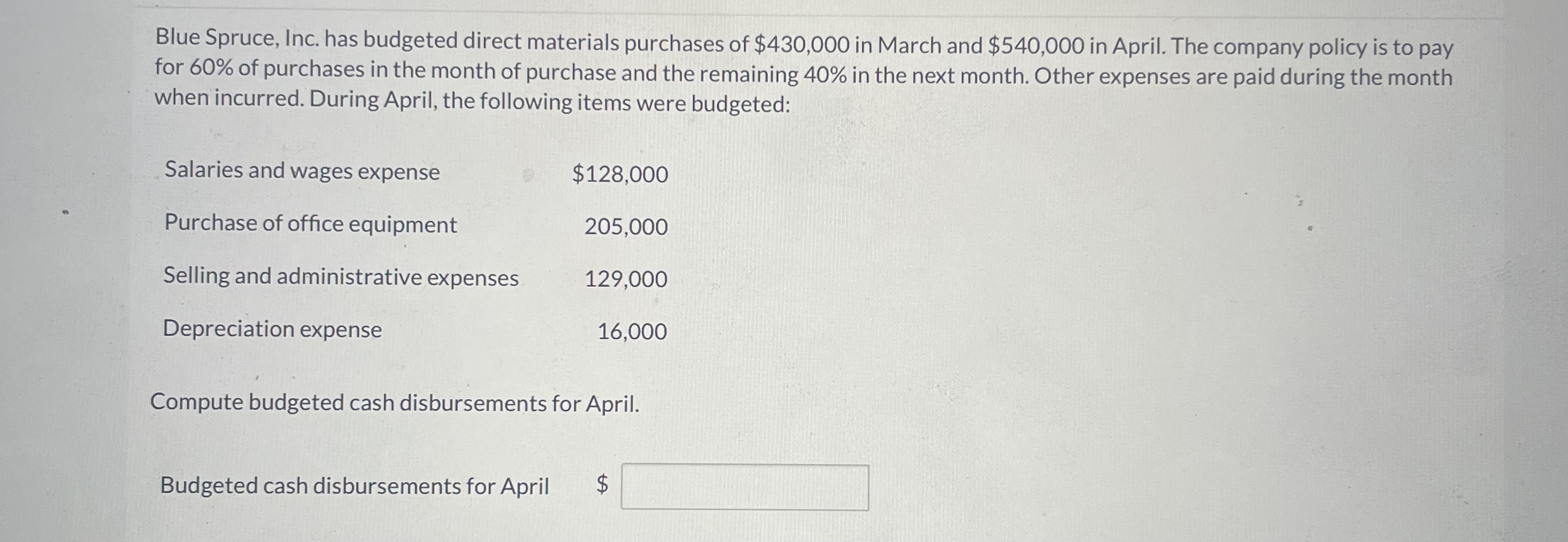 Solved Blue Spruce, Inc. has budgeted direct materials | Chegg.com