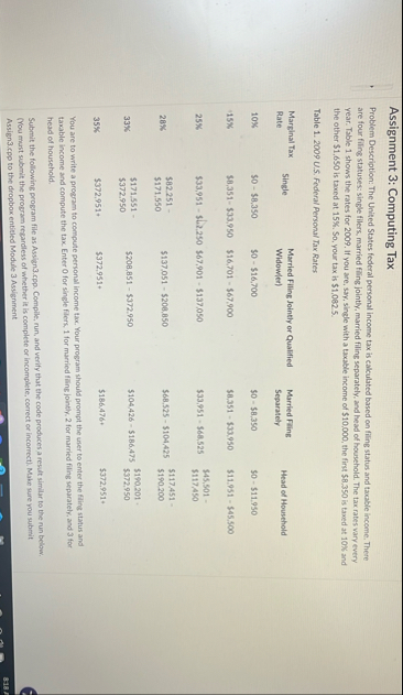 Solved Assignment 3: Computing TaxProblem Description: The | Chegg.com
