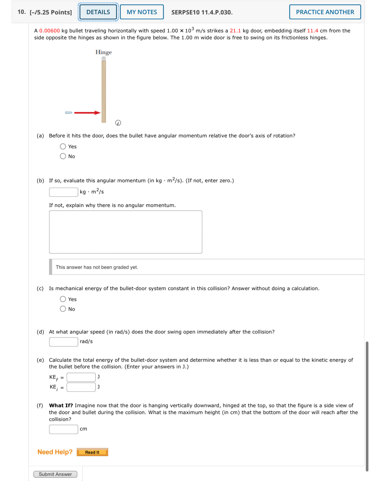 Solved Points]SERPSE10 11.4.P.030.A 0.00600 ﻿kg bullet | Chegg.com