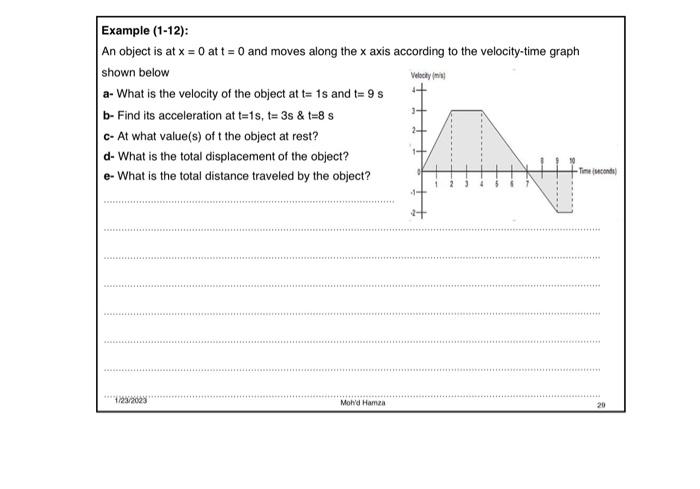 Solved Example (1-12): An object is at x=0 at t=0 and moves | Chegg.com