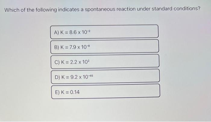 Solved Which of the following indicates a spontaneous | Chegg.com