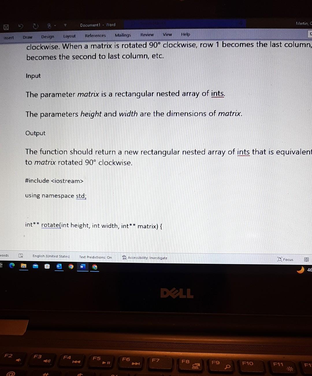 Solved Problem Write the function int* rotate(int height, | Chegg.com