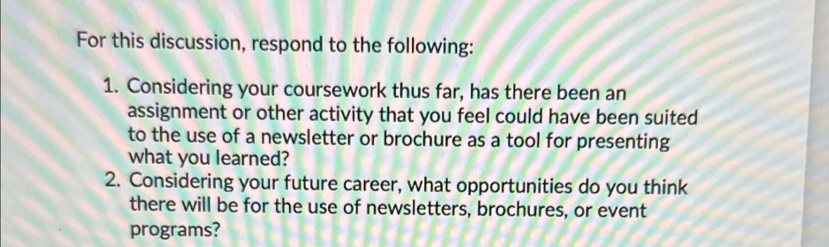 Solved For this discussion, respond to the | Chegg.com