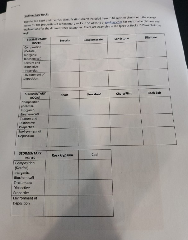 Solved Sedimentary Rocks Use the lab book and the rock | Chegg.com