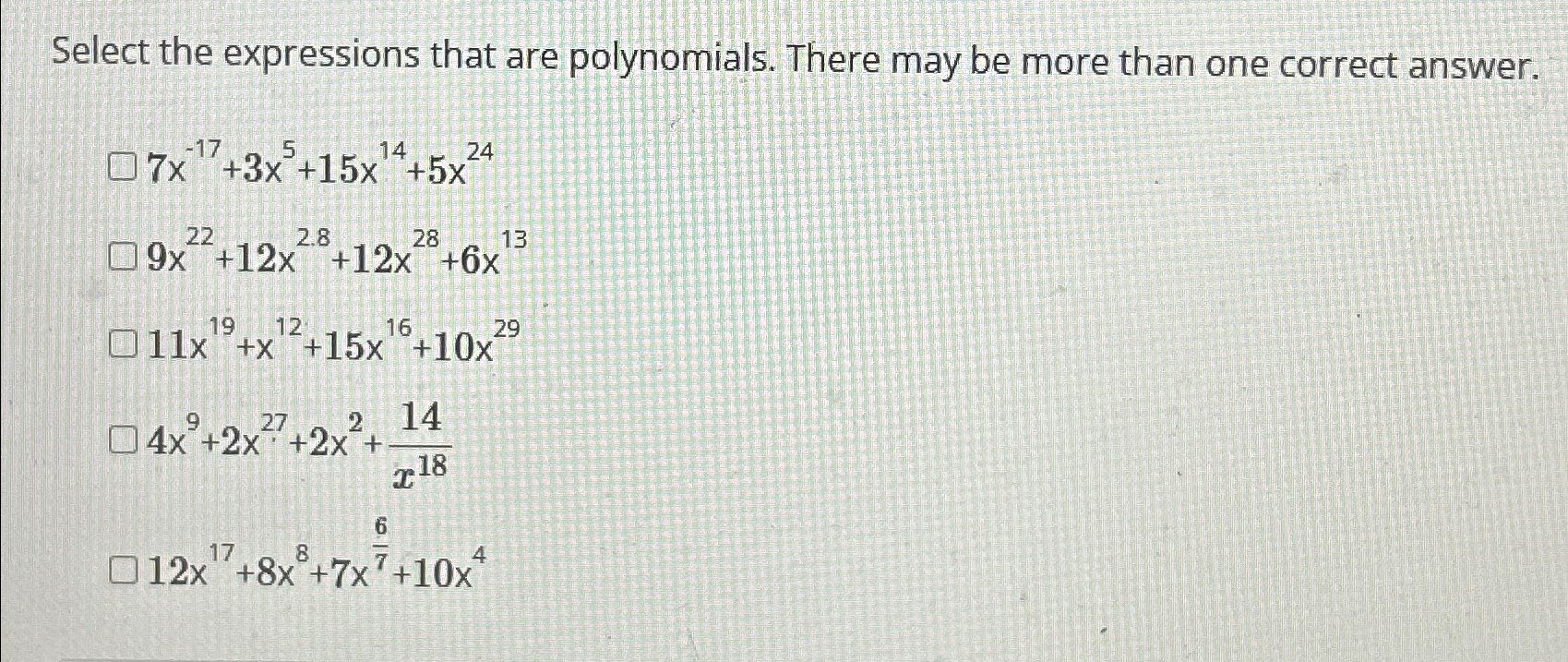 Solved Select the expressions that are polynomials. There | Chegg.com