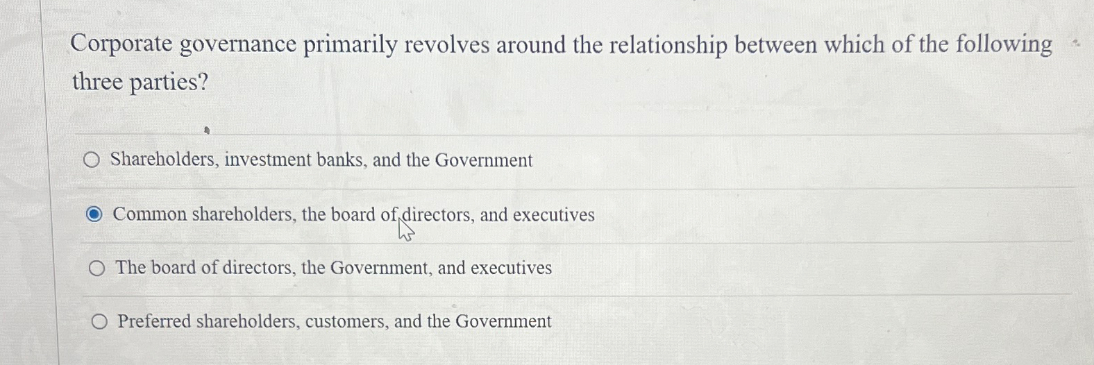 Solved Corporate governance primarily revolves around the | Chegg.com