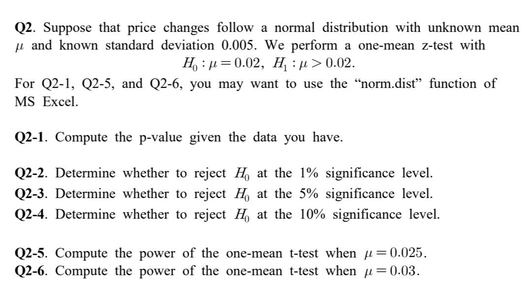 Solved Q2. Suppose that price changes follow a normal | Chegg.com