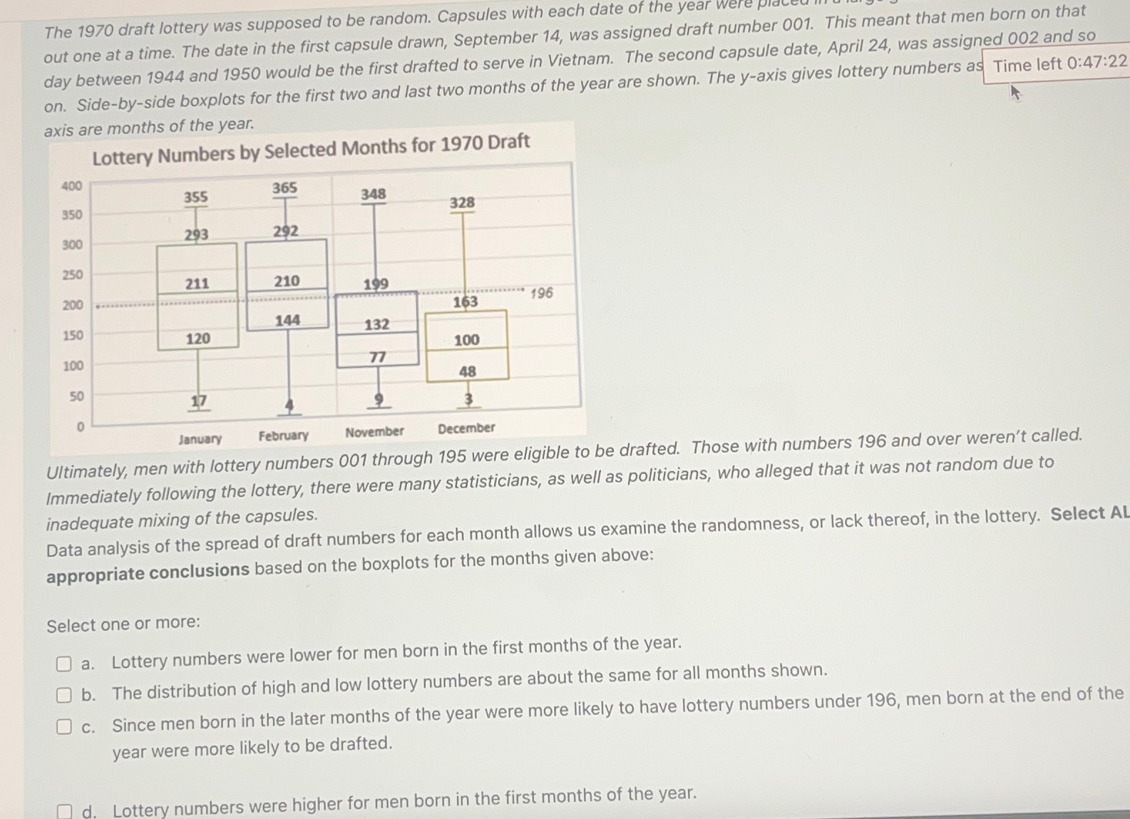 Solved The 1970 ﻿draft lottery was supposed to be random. | Chegg.com