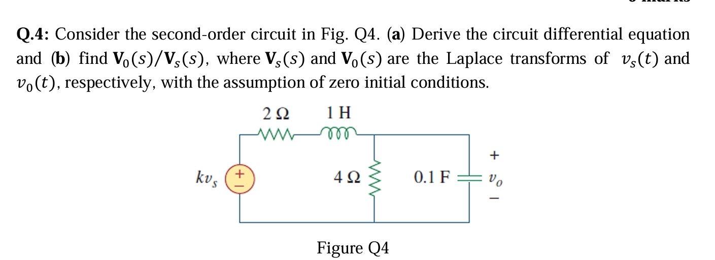 Solved Q.4: Consider the second-order circuit in Fig. | Chegg.com