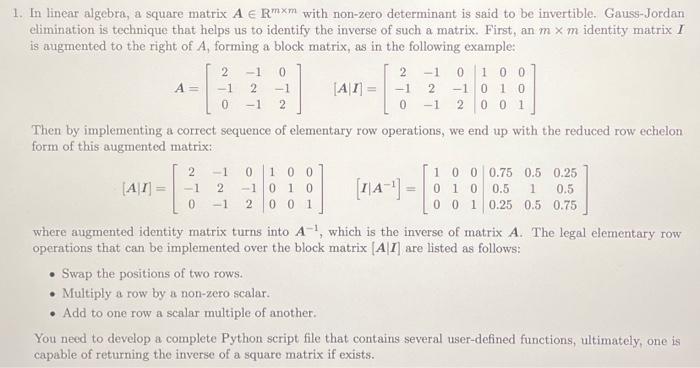 Solved 1. In linear algebra, a square matrix A∈Rm×m with | Chegg.com