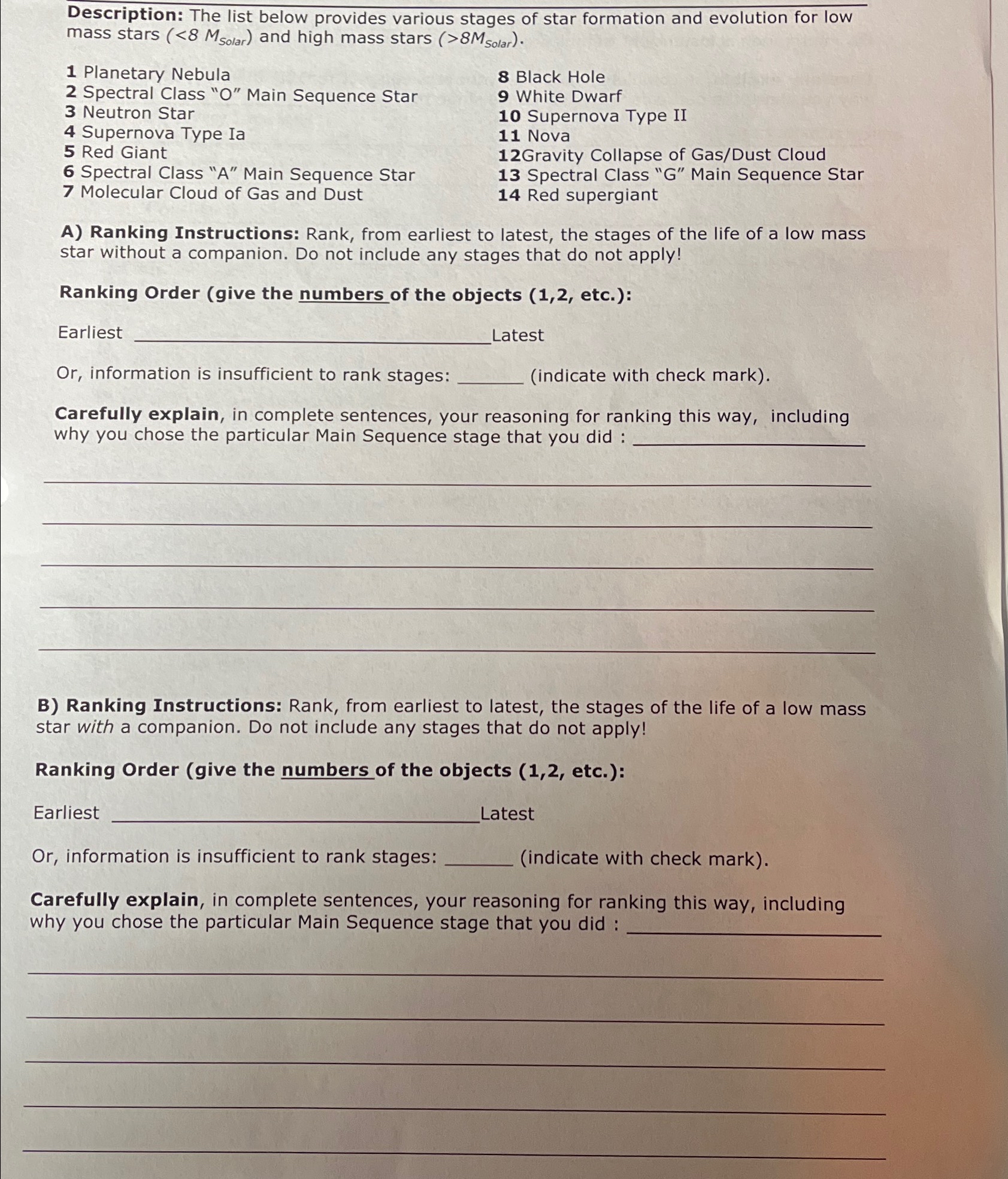 Solved Description: The list below provides various stages | Chegg.com