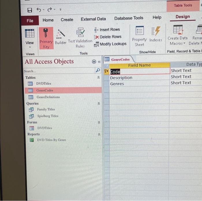 Solved From the Navigation Pane, open the GenreCodes table. | Chegg.com