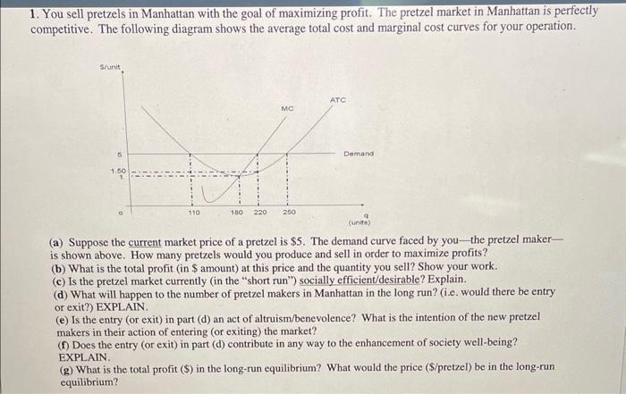 Solved 1. You sell pretzels in Manhattan with the goal of | Chegg.com