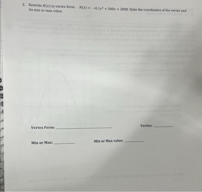Solved 2. Rewrite R(x) in vertex form: | Chegg.com
