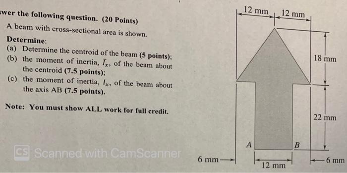 Solved 12 mm 12 mm =wer the following question. (20 Points) | Chegg.com