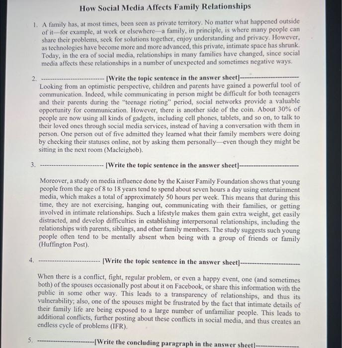 How Social Media Affects Family Relationships 1. A | Chegg.com