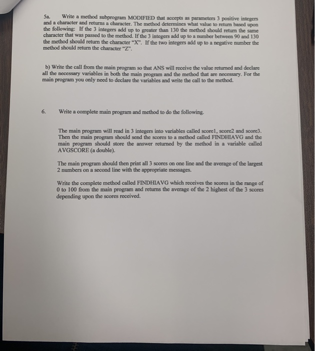 Solved 5a. Write a method subprogram MODIFIED that accepts | Chegg.com
