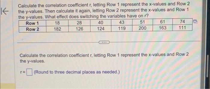 Solved Calculate the correlation coefficient r, letting Row | Chegg.com