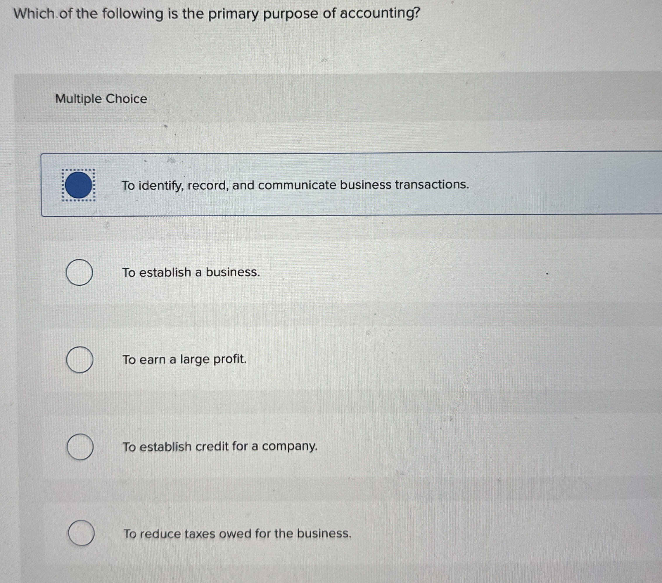 Solved Which of the following is the primary purpose of | Chegg.com