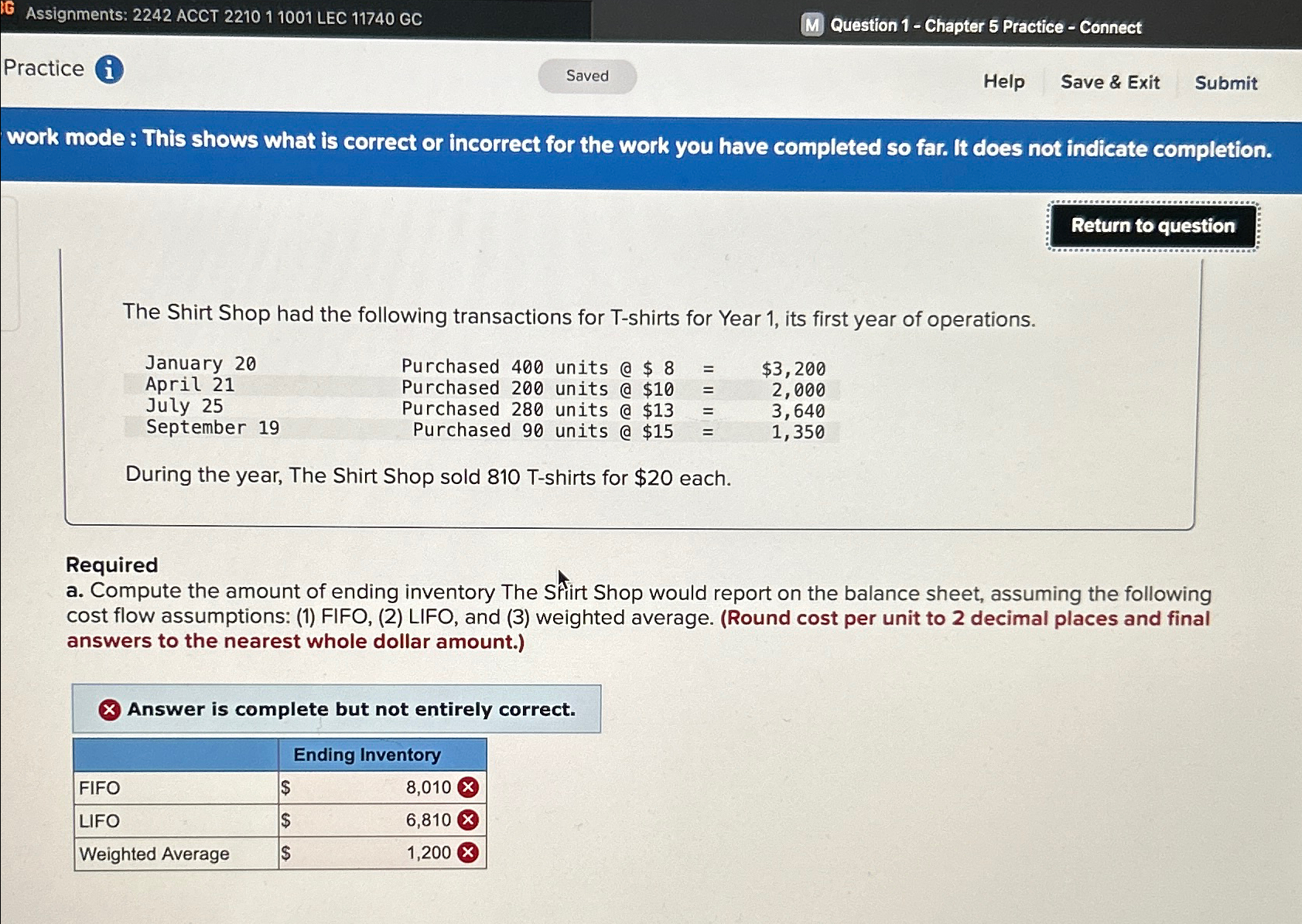 Assignments: 2242 ﻿ACCT 221011001 ﻿LEC 11740 | Chegg.com