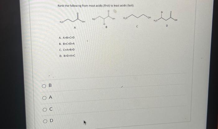 Solved Rank the following from most acidic (first) to least | Chegg.com