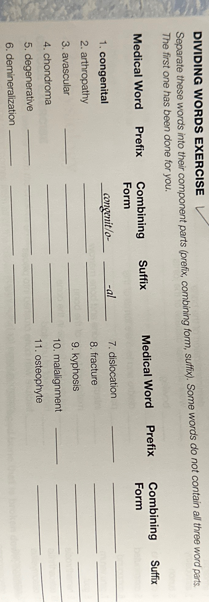 DIVIDING WORDS EXERCISESeparate these words into | Chegg.com