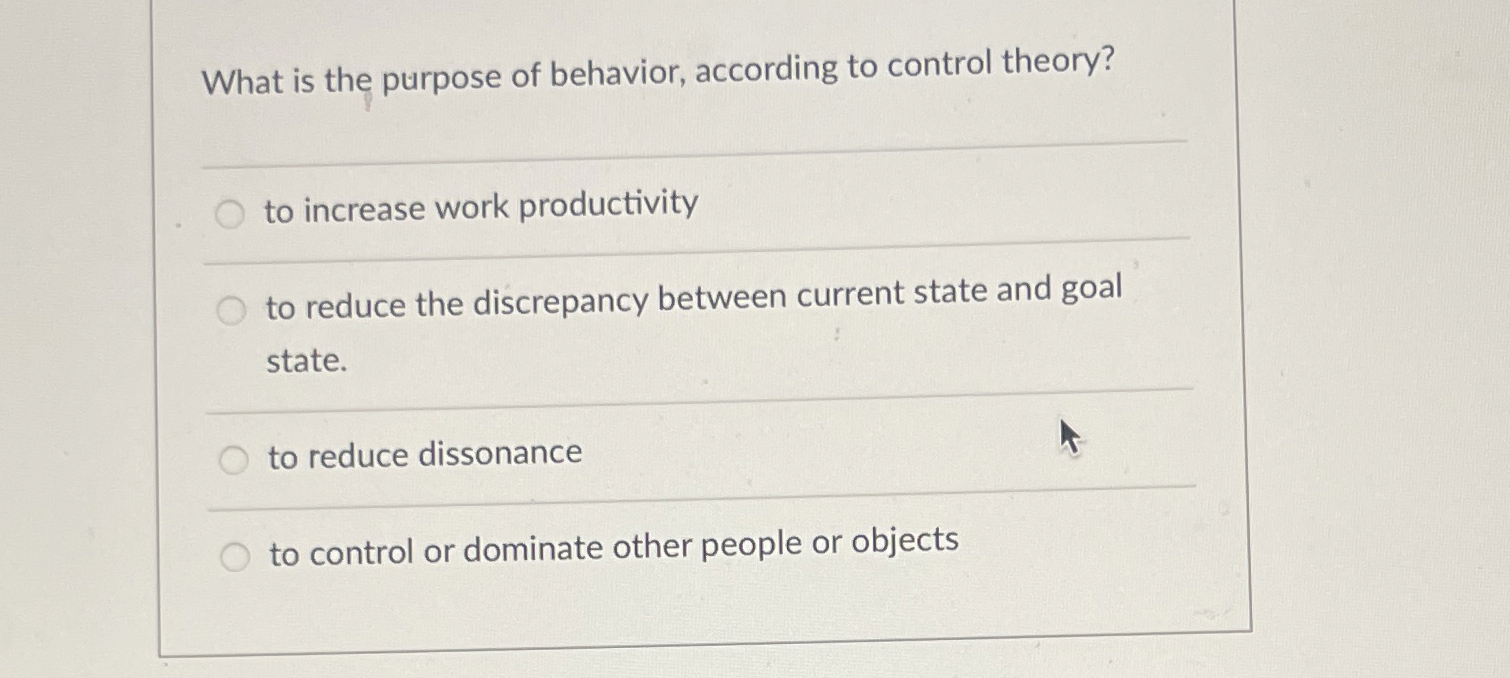 Solved What is the purpose of behavior, according to control | Chegg.com