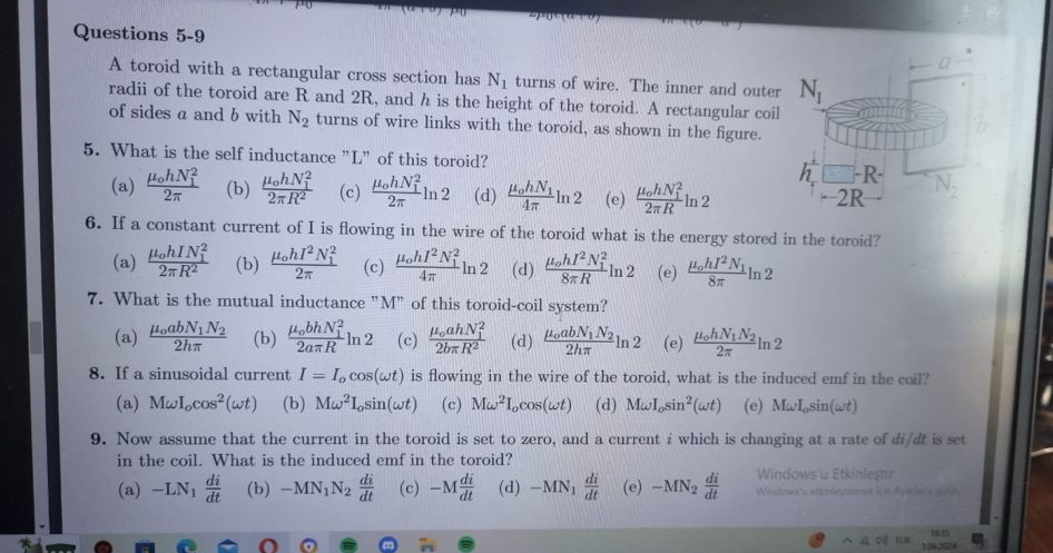 Solved Questions 5-9A toroid with a rectangular cross | Chegg.com