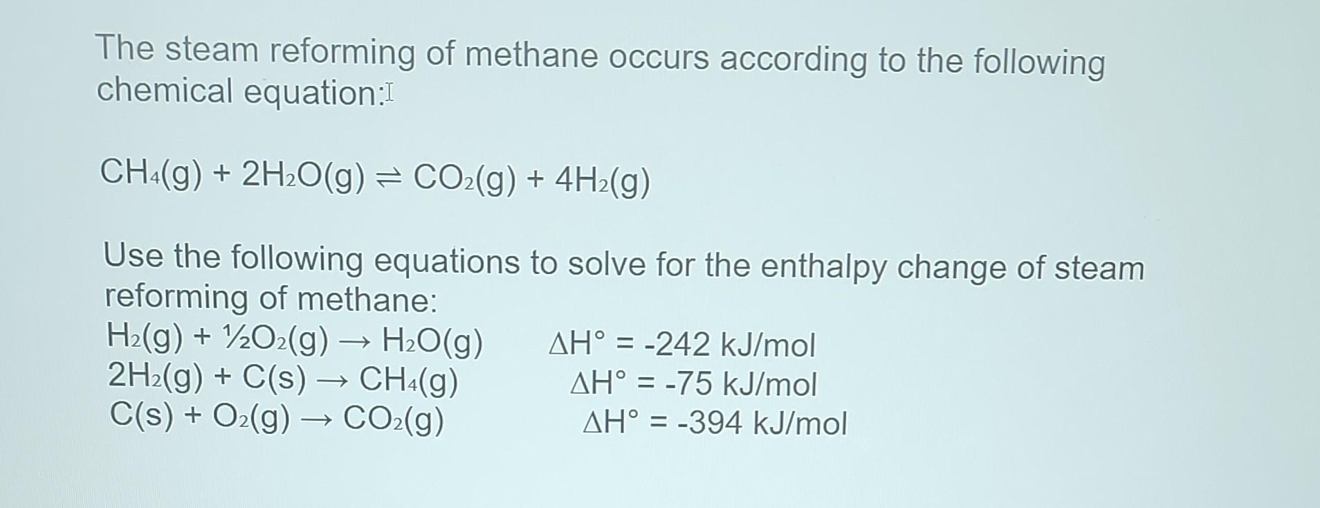 Solved The steam reforming of methane occurs according to | Chegg.com