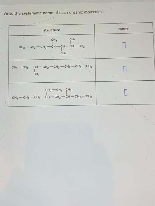 Solved Write the systematic name of each organic molecule: | Chegg.com