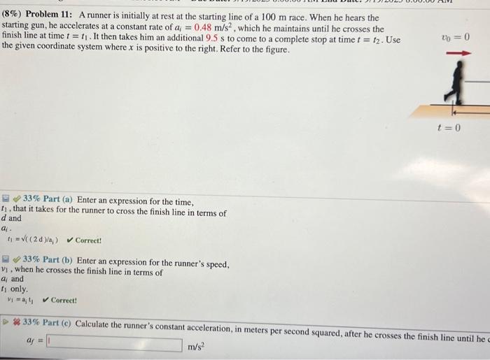 Solved (8\%) Problem 11: A runner is initially at rest at | Chegg.com