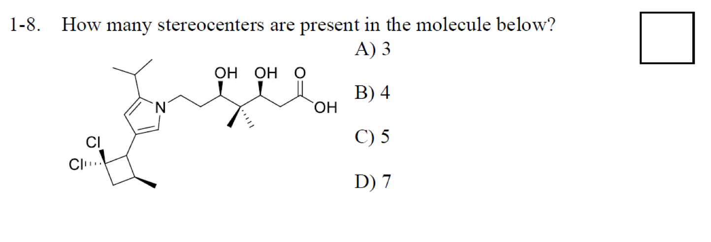 Solved 1-8. ﻿How many stereocenters are present in the | Chegg.com