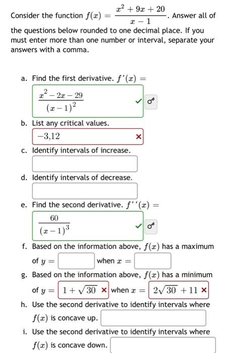 Solved Consider the function f(x)=x−1x2+9x+20. Answer all of | Chegg.com