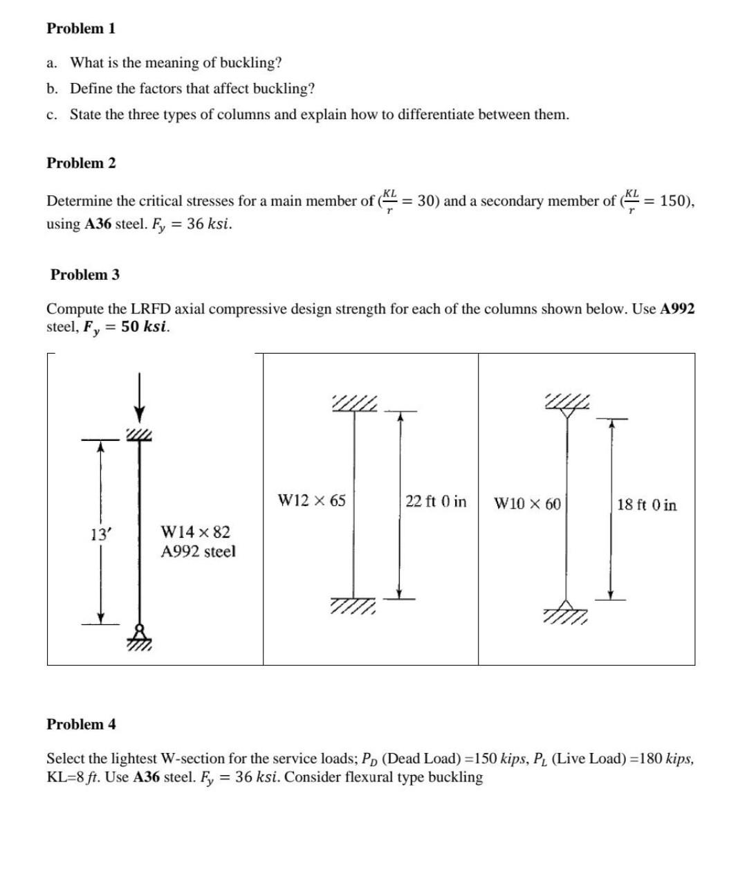 Solved Problem 1 a. What is the meaning of buckling? b. | Chegg.com