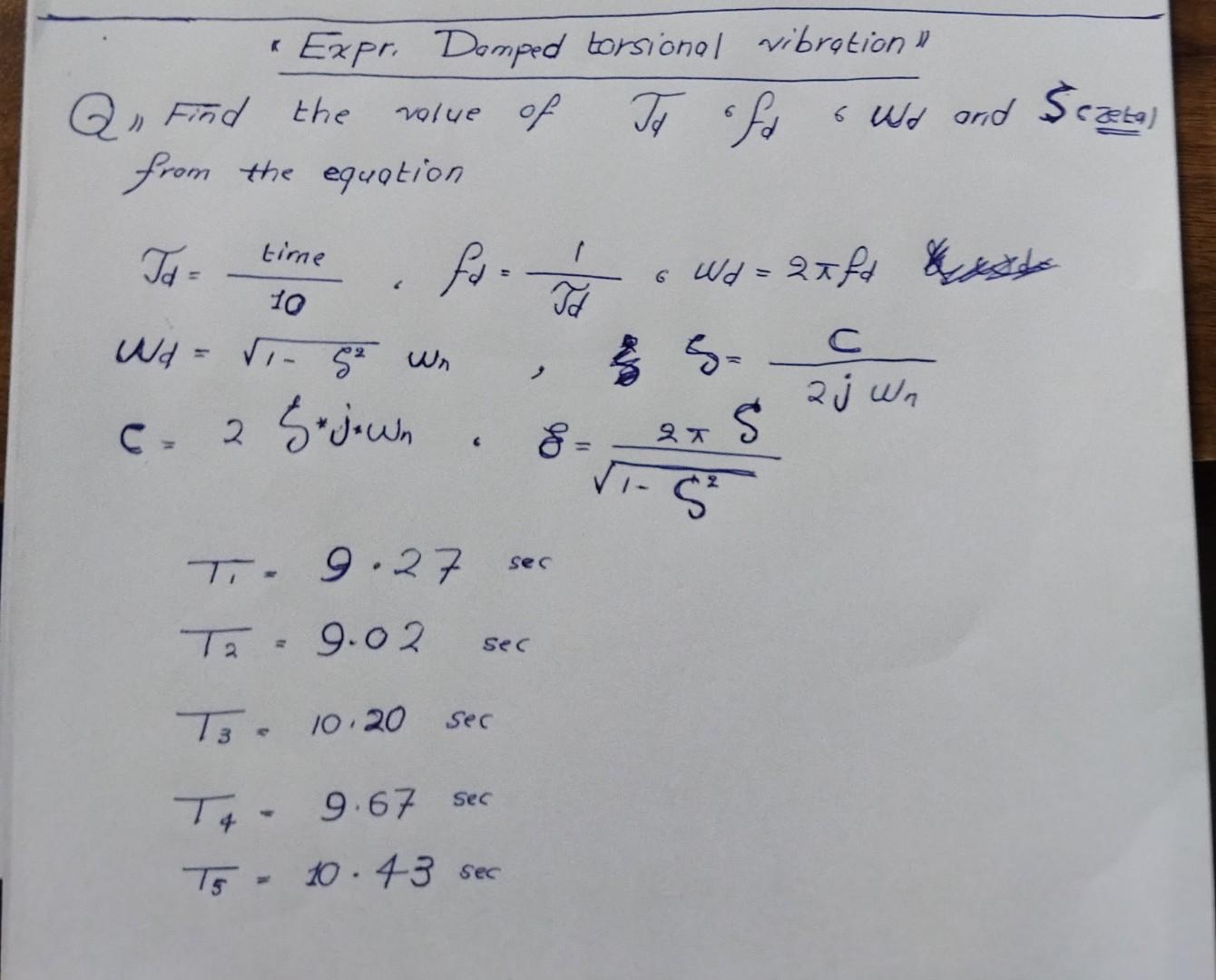 Solved "Expr. Damped torsional vibration" 2" Find the value | Chegg.com