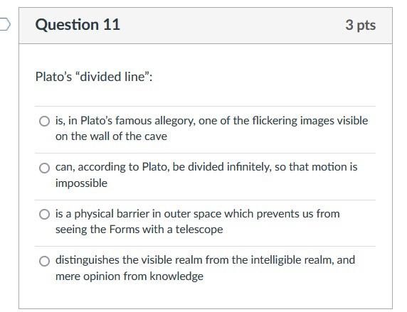 Solved Question 11 3 pts Plato's "divided line": is, in | Chegg.com