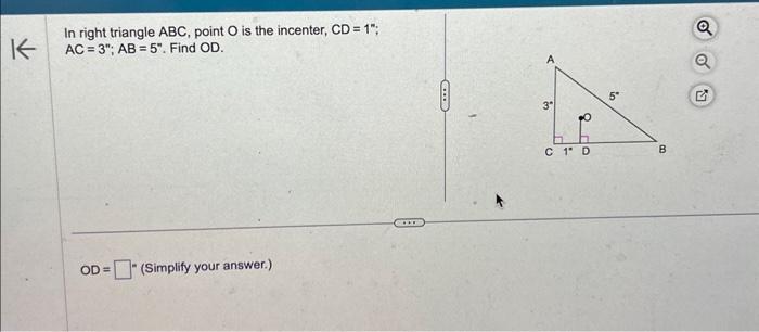 Solved In Right Triangle Abc Point O Is The Incenter Cd 1