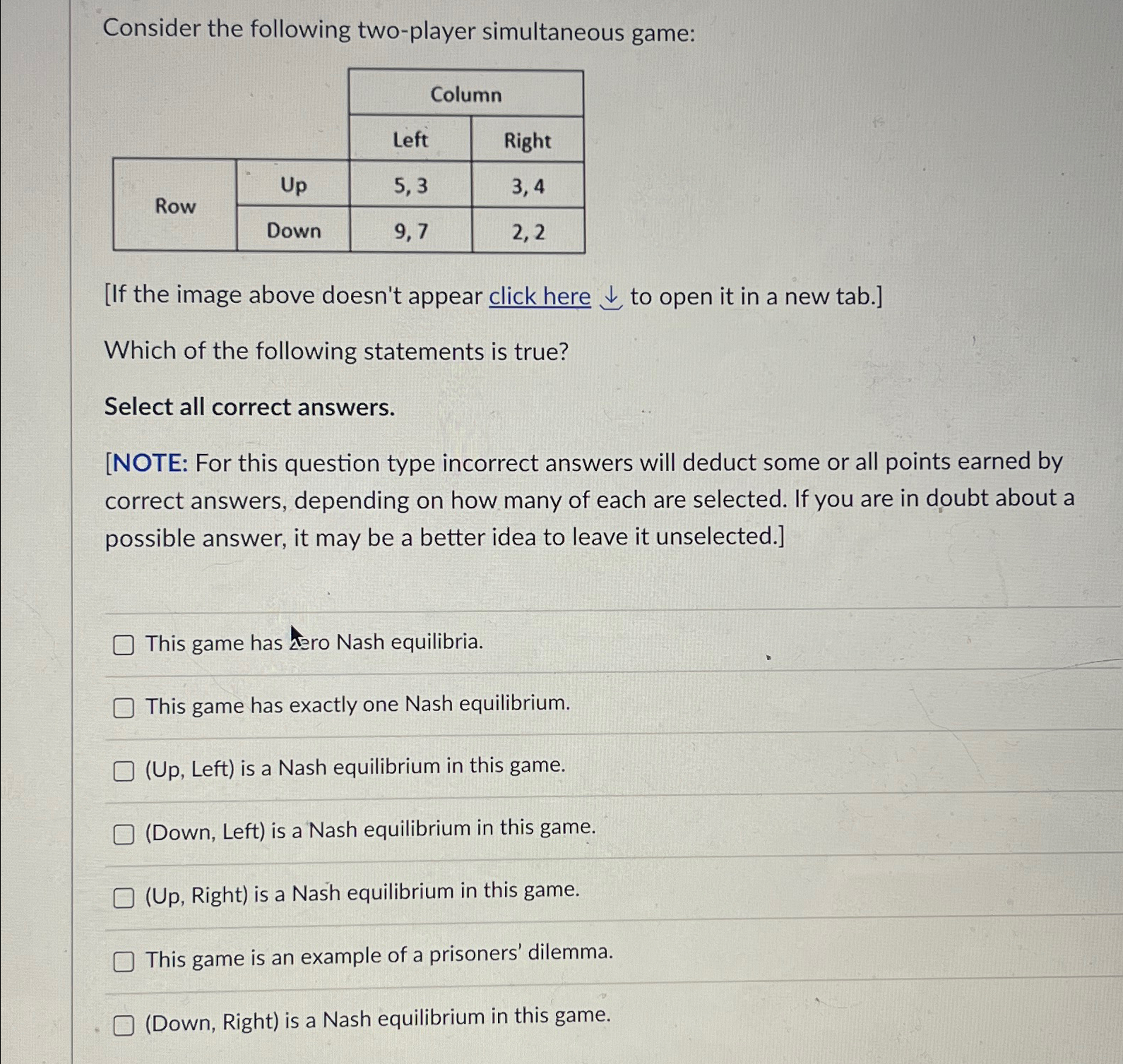 Solved Consider the following two-player simultaneous | Chegg.com