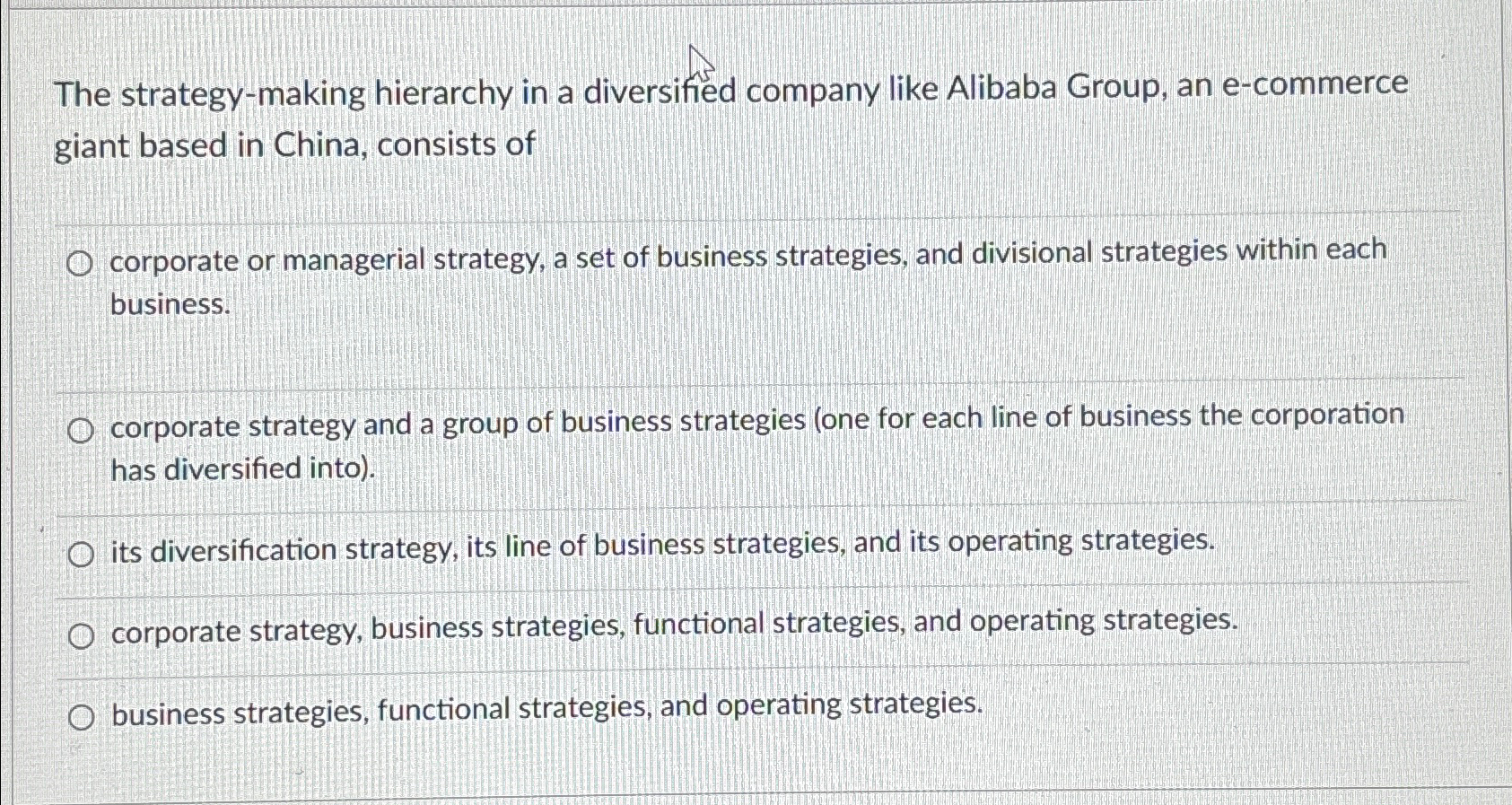 The strategy-making hierarchy in a diversified | Chegg.com