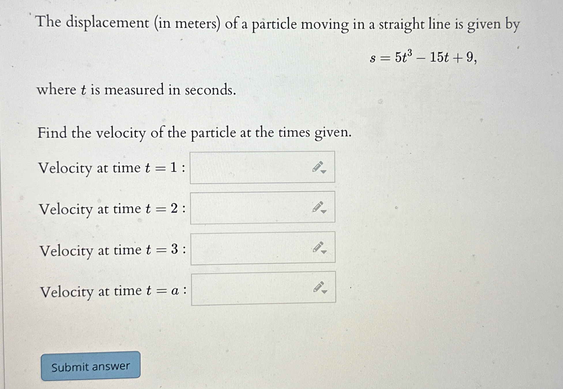 Solved The displacement (in meters) ﻿of a particle moving in | Chegg.com
